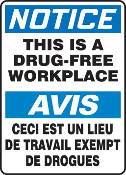 This Is A Drug-Free Place Bilingual OSHA Notice Safety Sign FBMADM892