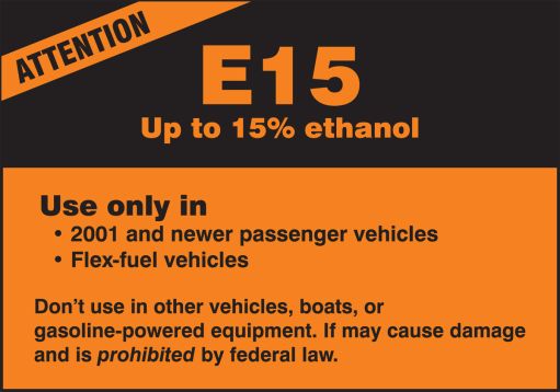 Attention E15 Up To 15% Ethanol Safety Label LCHL342