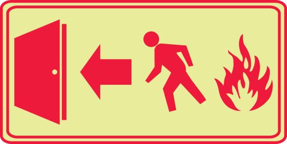 (Fire Exit To The Left) Glow-In-The-Dark Safety Sign MEXT428