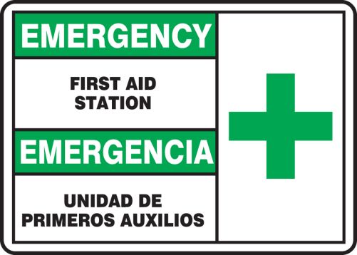 First Aid Station Bilingual Emergency Safety Sign SBMFSD924