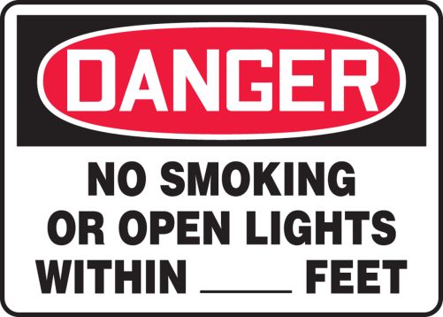 No Smoking Or Open Lights Within __ Feet OSHA Safety Sign MSMK119