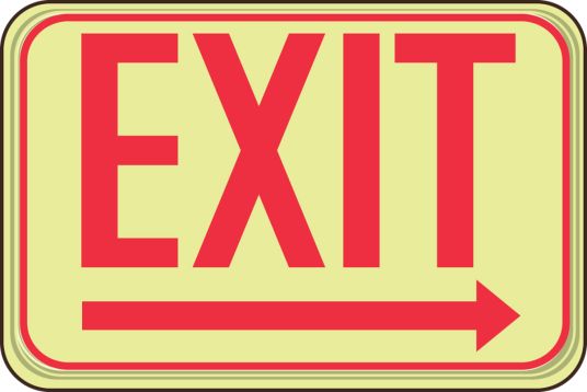 Exit (Right Arrow) Glow-In-The-Dark Safety Sign PAR725