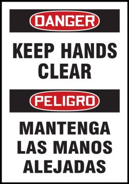 OSHA Danger Safety Labels: Keep Hands Clear, Bilingual (SBLEQM279XVE)