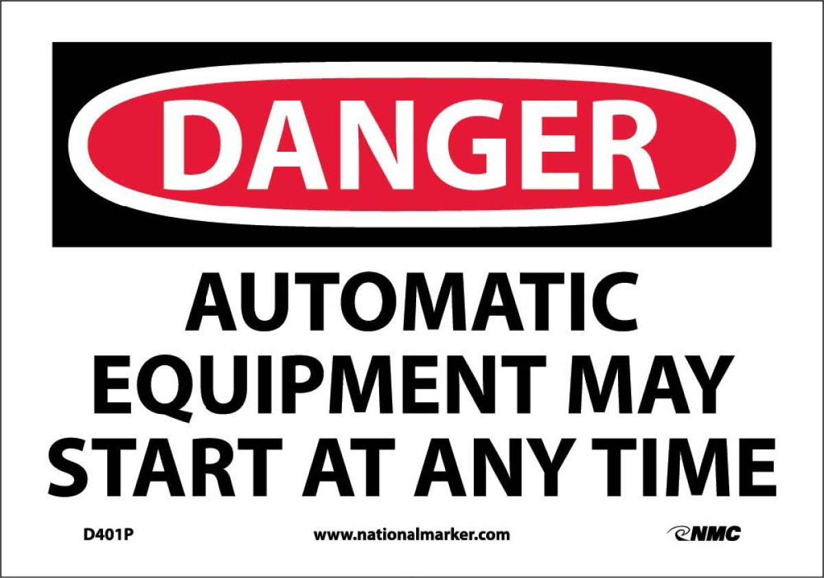 DANGER AUTOMATIC EQUIPMENT MAY START AT ANYTIME SIGN (D401R)