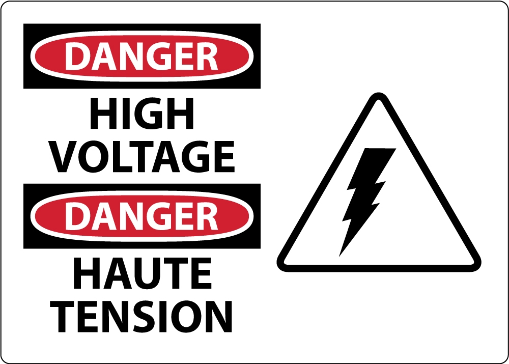 High Voltage French Bilingual OSHA Danger Safety Sign FBMELC028