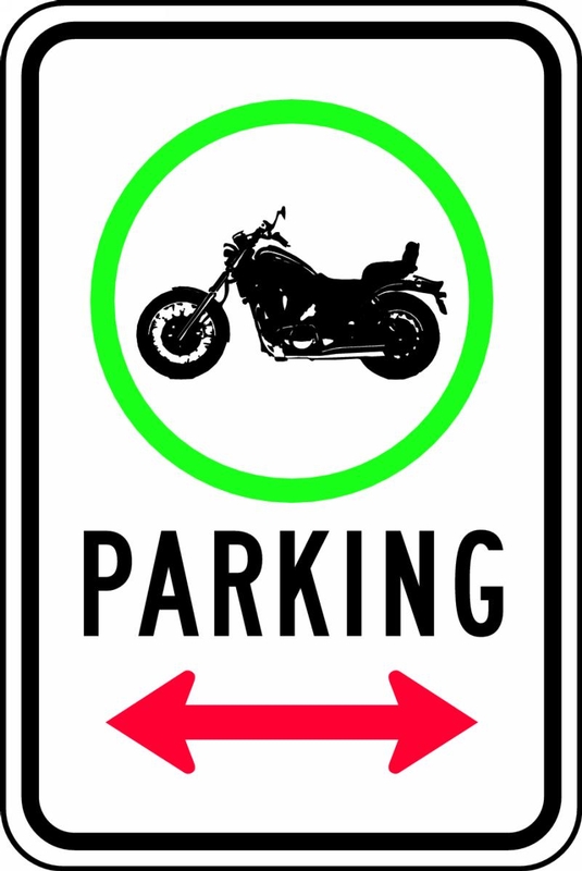 (Motorcycle Graphic) Parking (Double Arrow) Traffic Sign FRR782