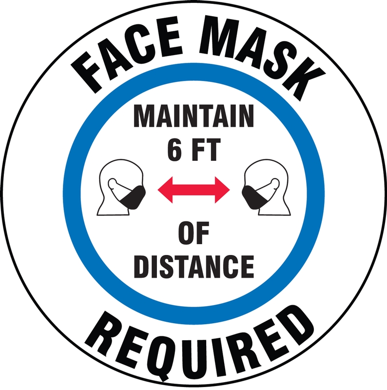 Face Mask Required Maintain Six Feet Of Distance Safety Label LADM583