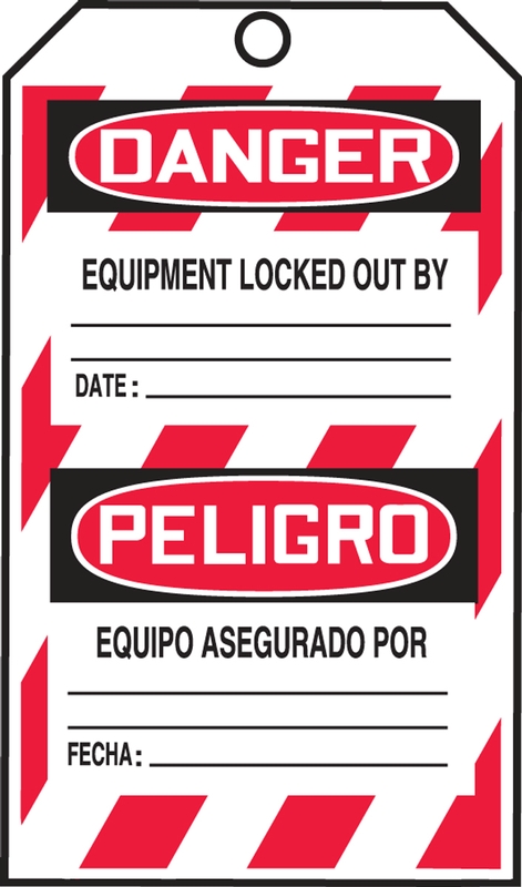 Bilingual OSHA Danger Lockout Tag: Do Not Operate - Equipment Lock Out ...