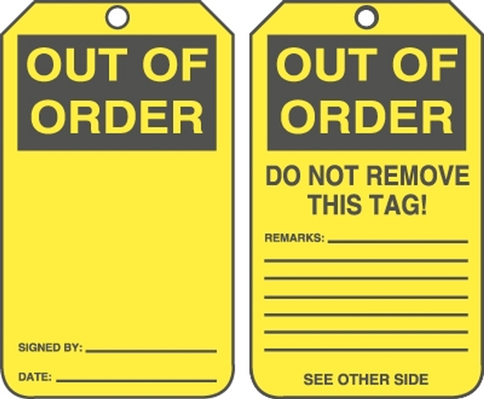 Out Of Order Safety Tag MGT201