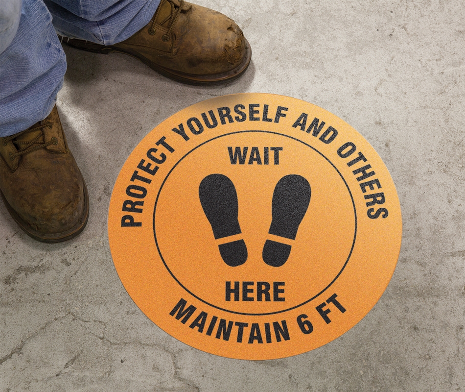 Slip-Gard™ Floor Sign: Protect Yourself And Others Wait Here Maintain 6 ...