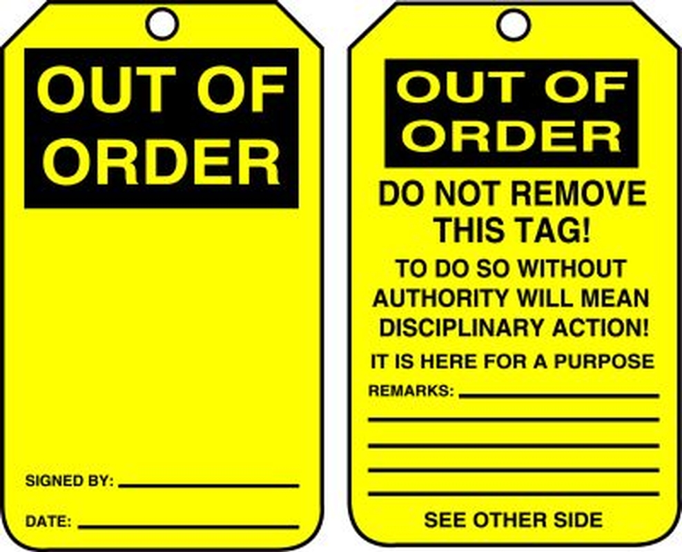 Out Of Order Safety Tag MGT201