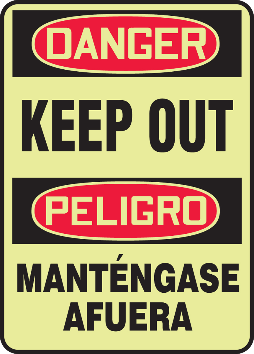 Keep Out Bilingual Glow-In-The-Dark OSHA Danger Safety Sign SBMLAD111