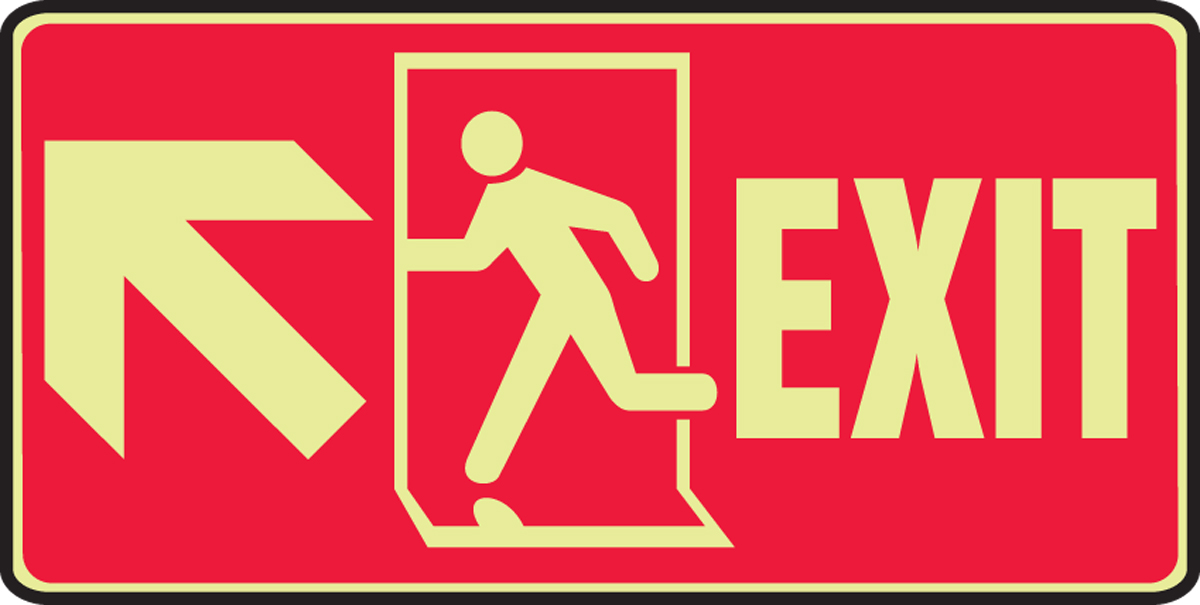 Exit (With Graphic Up Left Arrow) Glow-In-The-Dark Safety Sign MLEX518