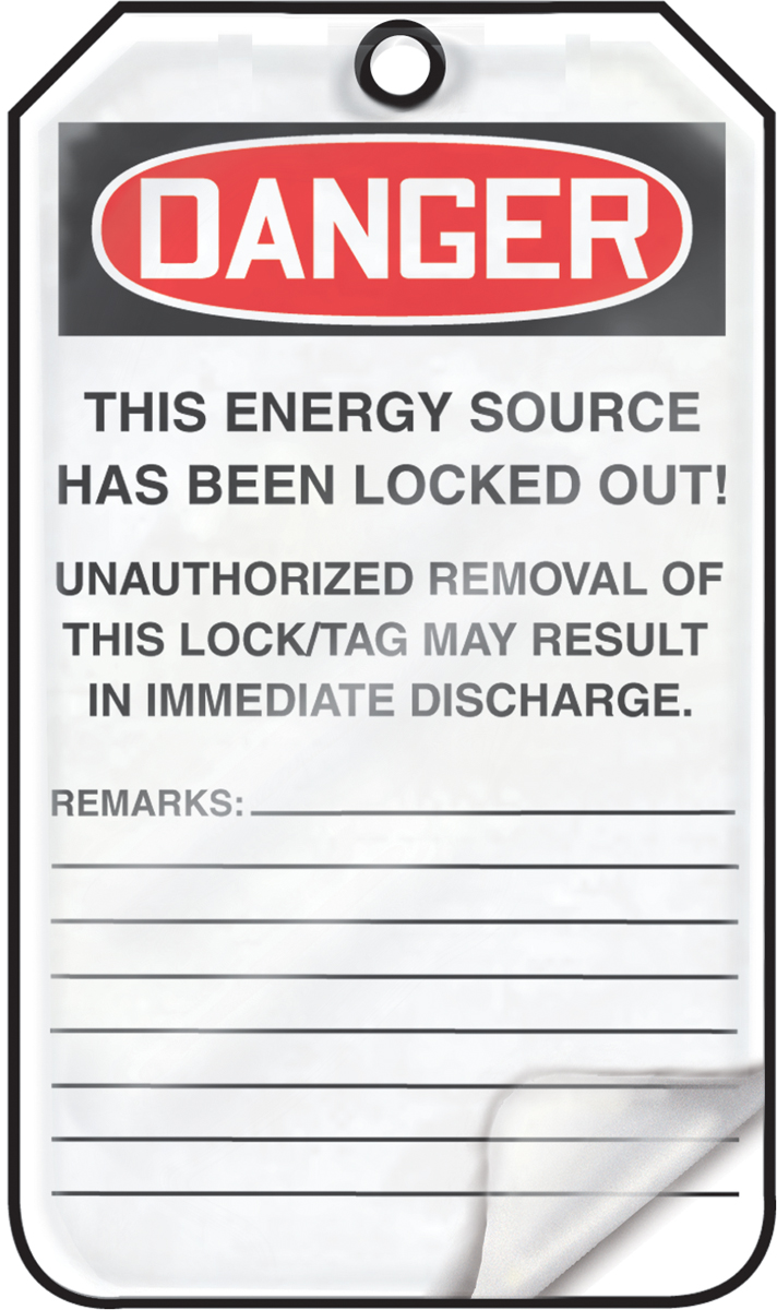 Equipment Lock Out OSHA Danger Self-Laminating Tag MLT603