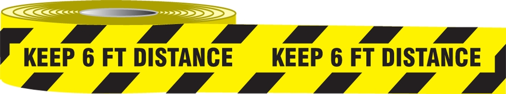 Keep Six Feet Distance (Black/Yellow) Plastic Barricade Tape MPT307