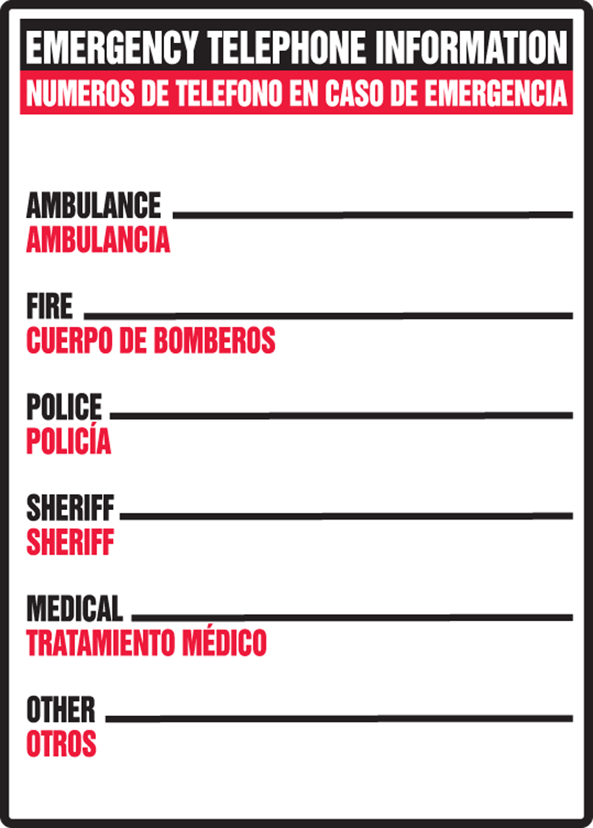 Emergency Telephone Information Bilingual Safety Sign SBMFSD553