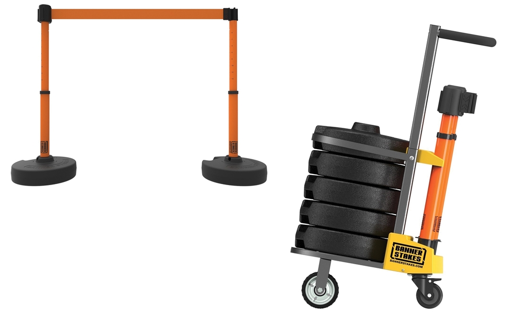 Orange Belt Mobile Banner Stake Stanchion Cart PRB911