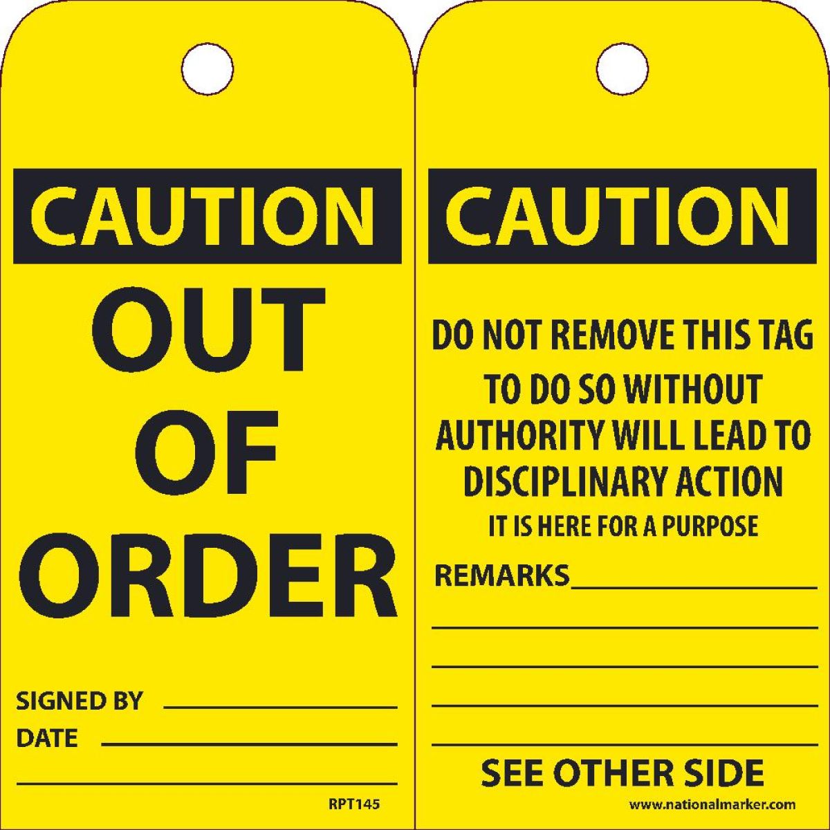 CAUTION OUT OF ORDER TAG (RPT145)