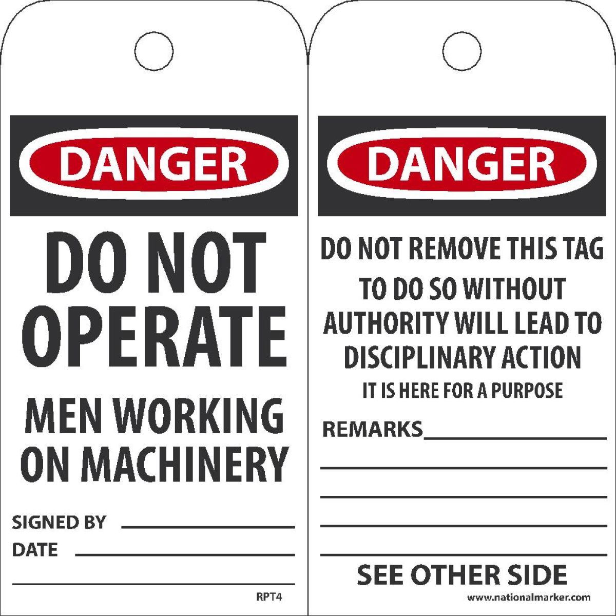 DANGER DO NOT OPERATE MEN WORKING ON MACHINERY TAG (RPT4G)