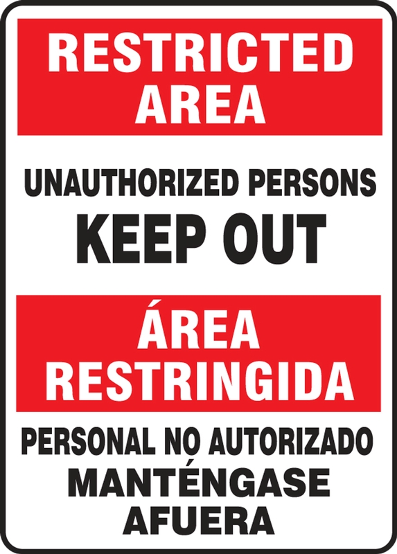 Bilingual Contractor Preferred Restricted Area Safety Sign ...