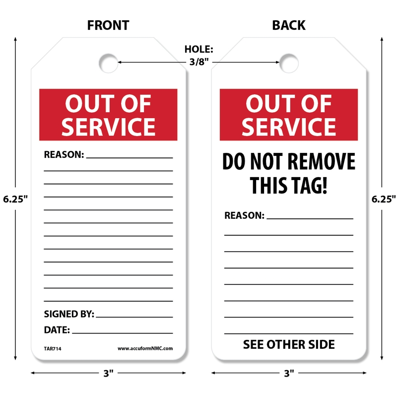 Tags By-The-Roll- Out Of Service SafetyTag TAR714