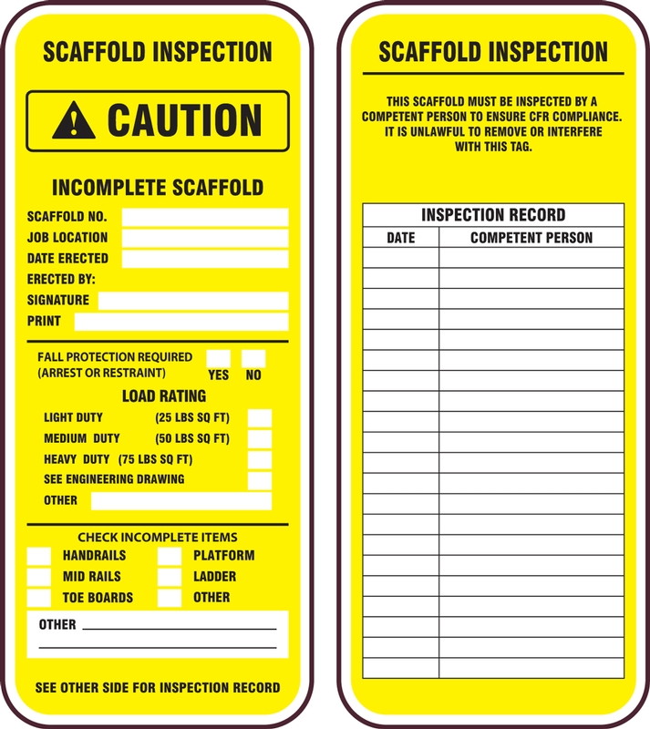 Scaffold Status Safety Tag: Caution Incomplete Scaffold (TRS323PTP)