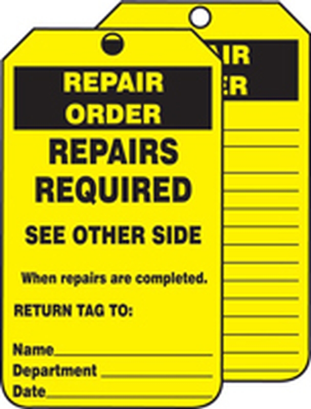 Repair Order- Repairs Required Jumbo Record Status Safety Tag TRS332