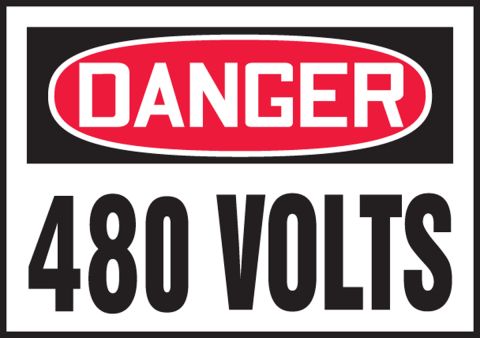 480 Volts OSHA Danger Safety Label LELC164