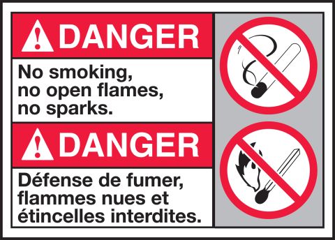 No Smoking No Open Flames No Sparks Bilingual ANSI Danger Safety Sign