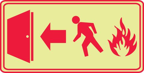 (Fire Exit To The Left) Glow-In-The-Dark Safety Sign MEXT428