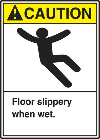 Floor Slippery When Wet ANSI Caution Safety Label LSTF602